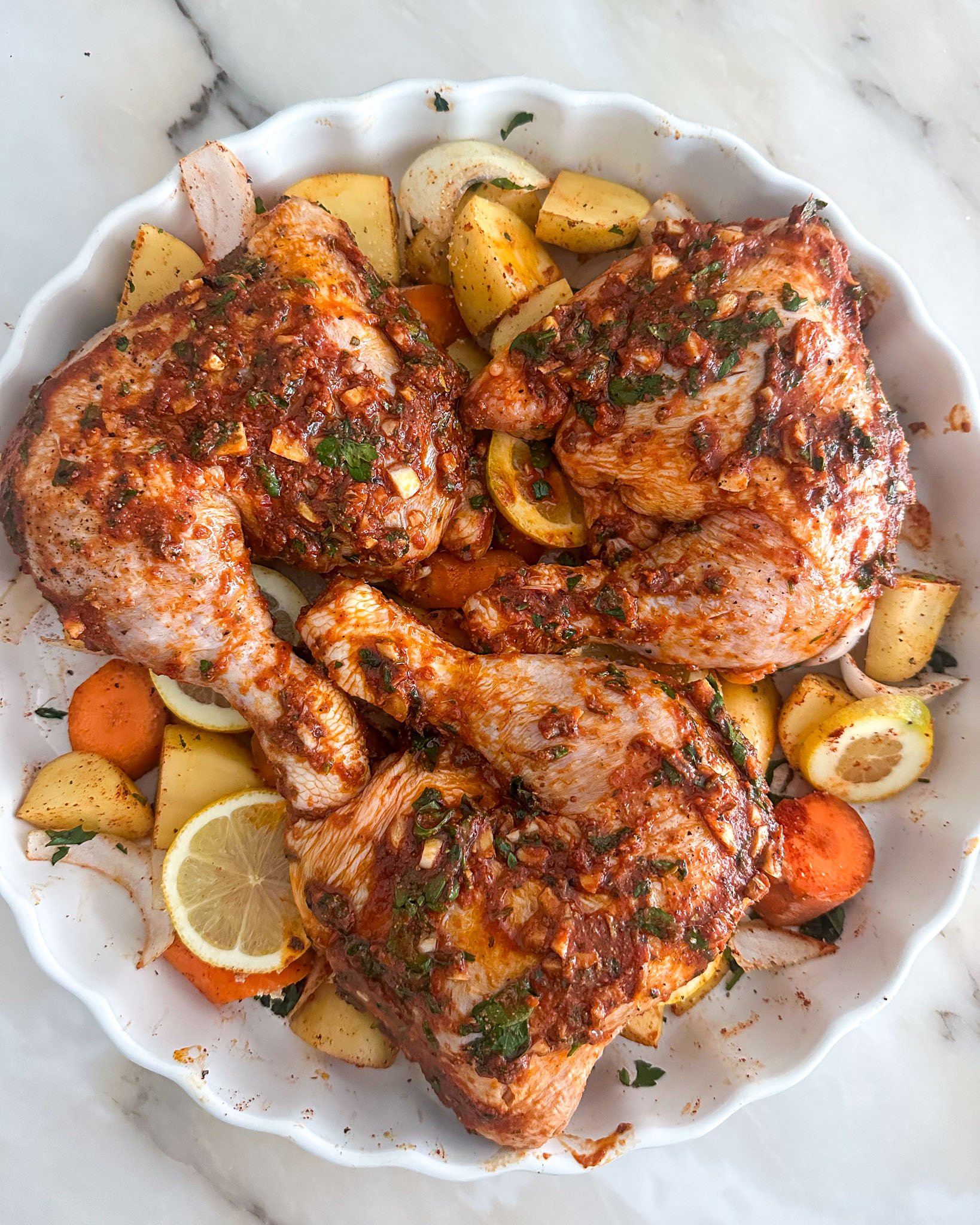Juicy Roasted Chicken Leg Dinner With Potatoes and Veg - Good Food Baddie