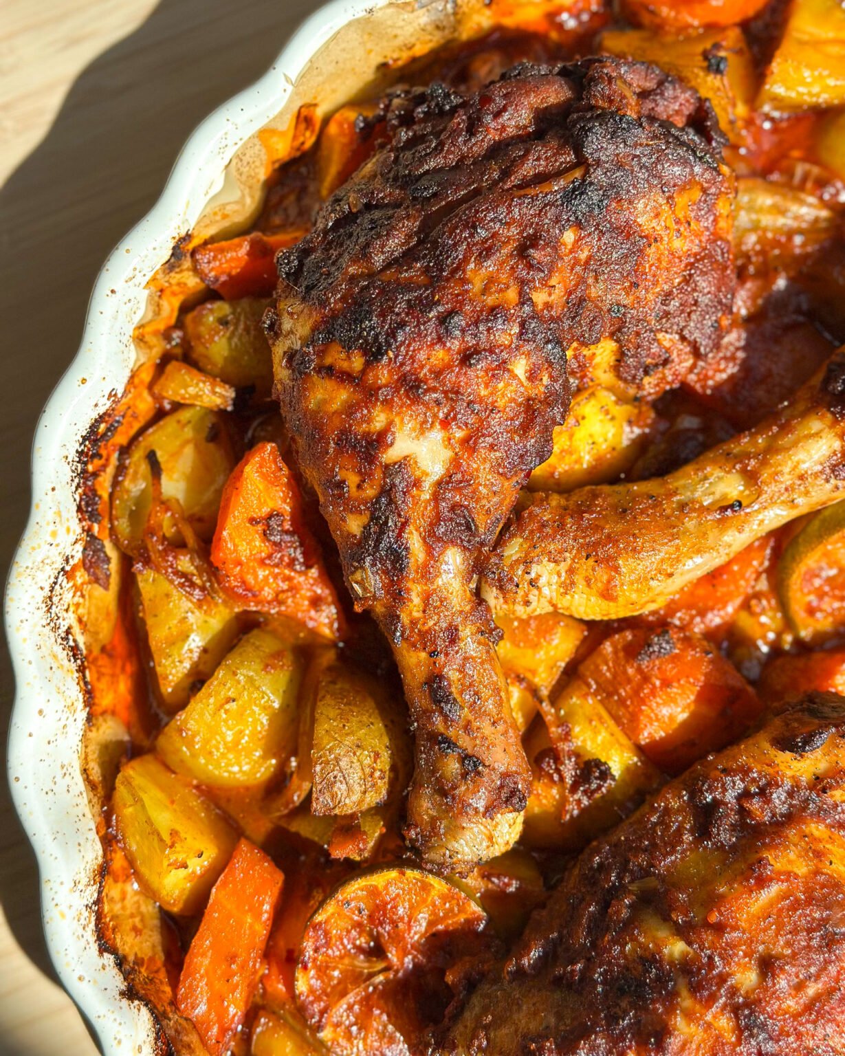 Juicy Roasted Chicken Leg Dinner With Potatoes and Veg - Good Food Baddie